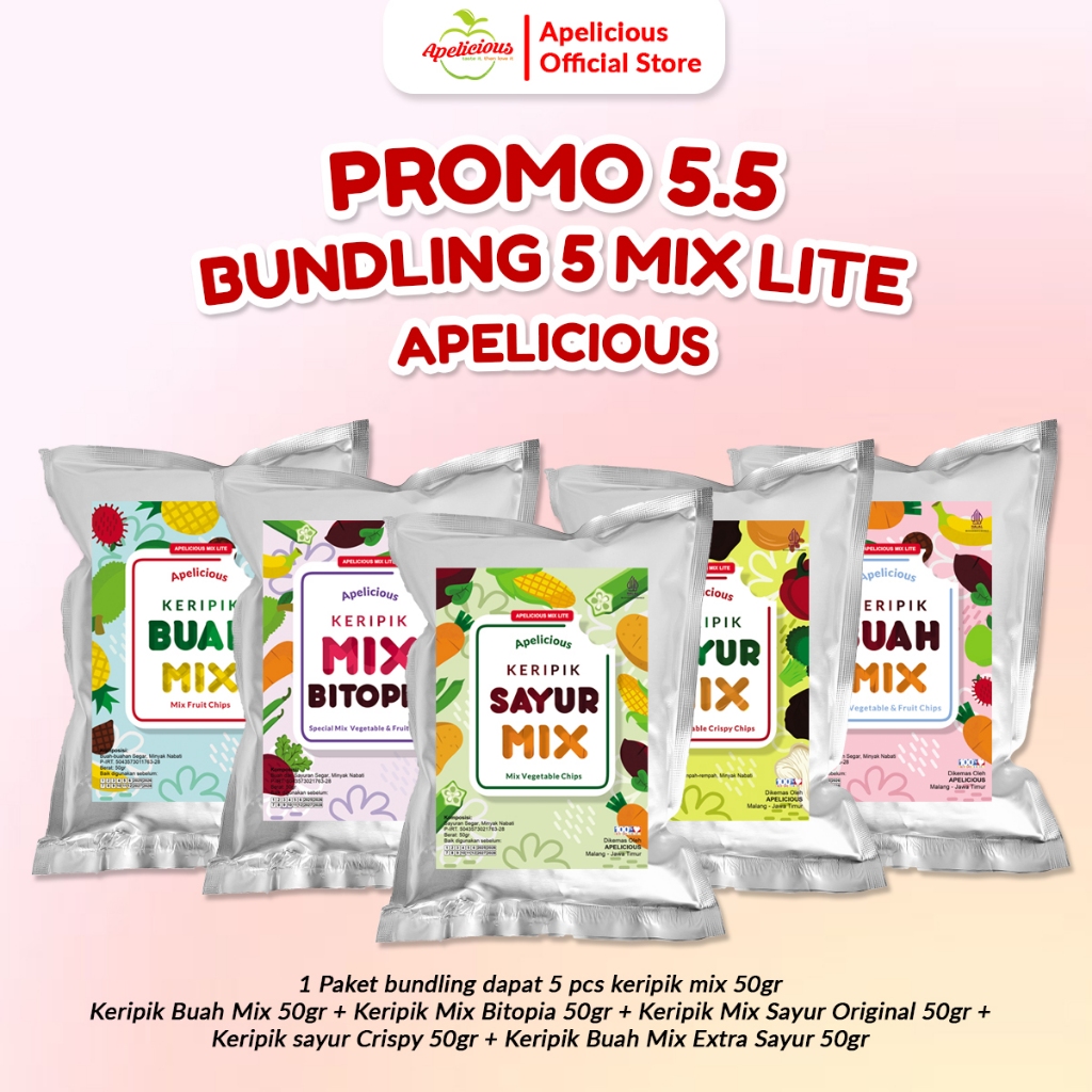 Jual APELICIOUS BUNDLING 5 MIX LITE 50gr - Bundling 5 Keripik Buah ...