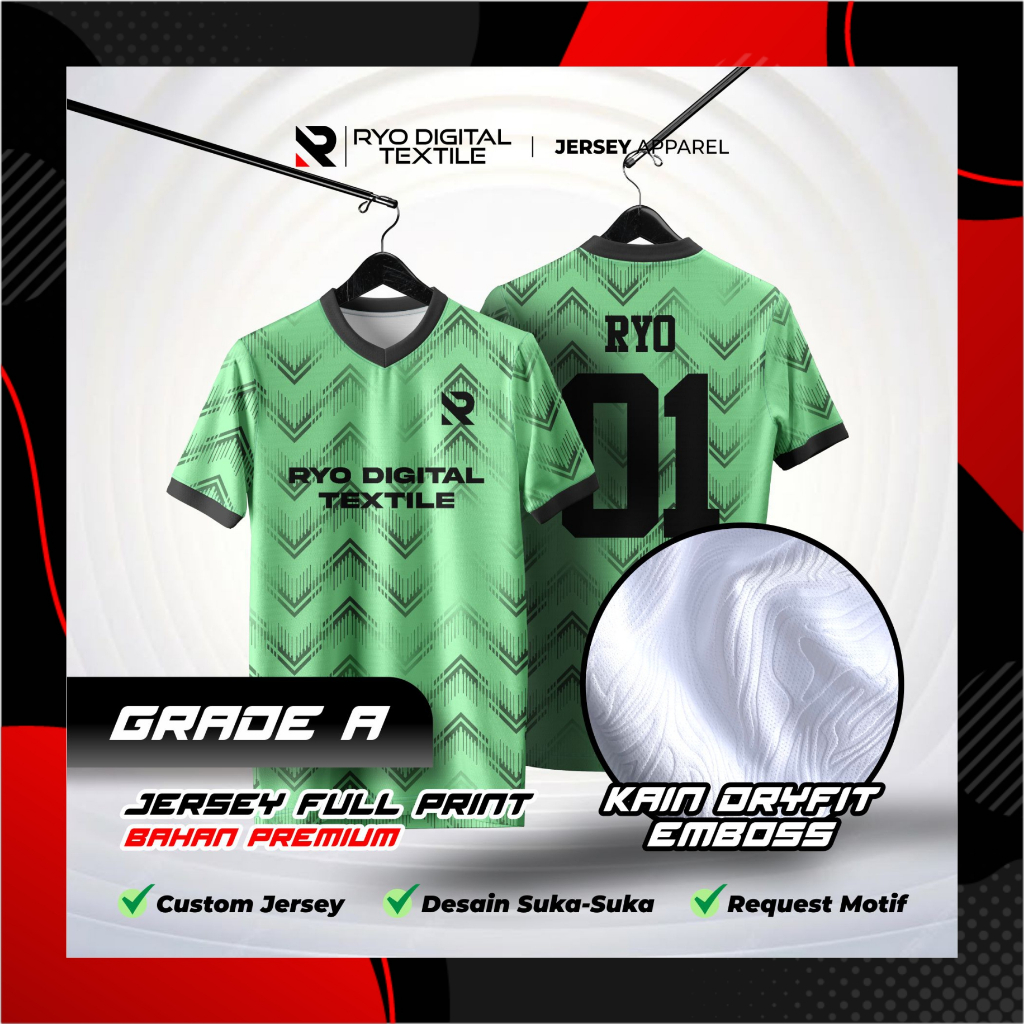 Jual Jersey Kain Dryfit Emboss Custom Full Printing - Grade A | Shopee ...