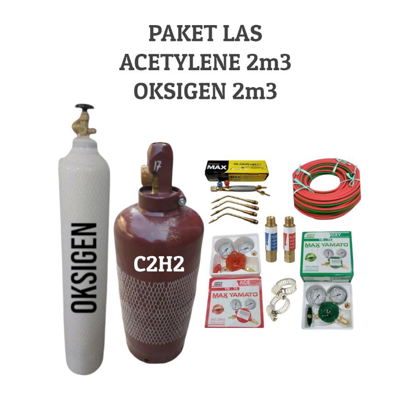 Jual Paket Las Tabung Oksigen 2m3 Acetylene 12.5 Liter + isi | Shopee ...