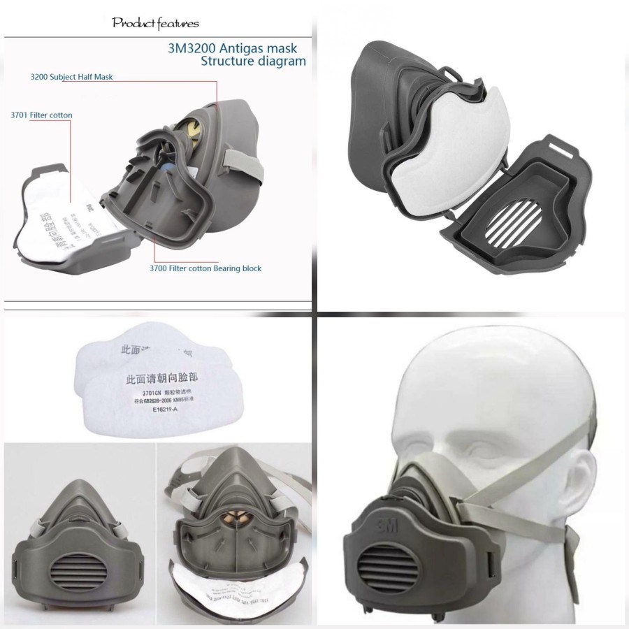 Jual MASKER 3M 3200 SET HALF FACE MASK RESPIRATOR SINGLE CARTRIDGE FULL ...