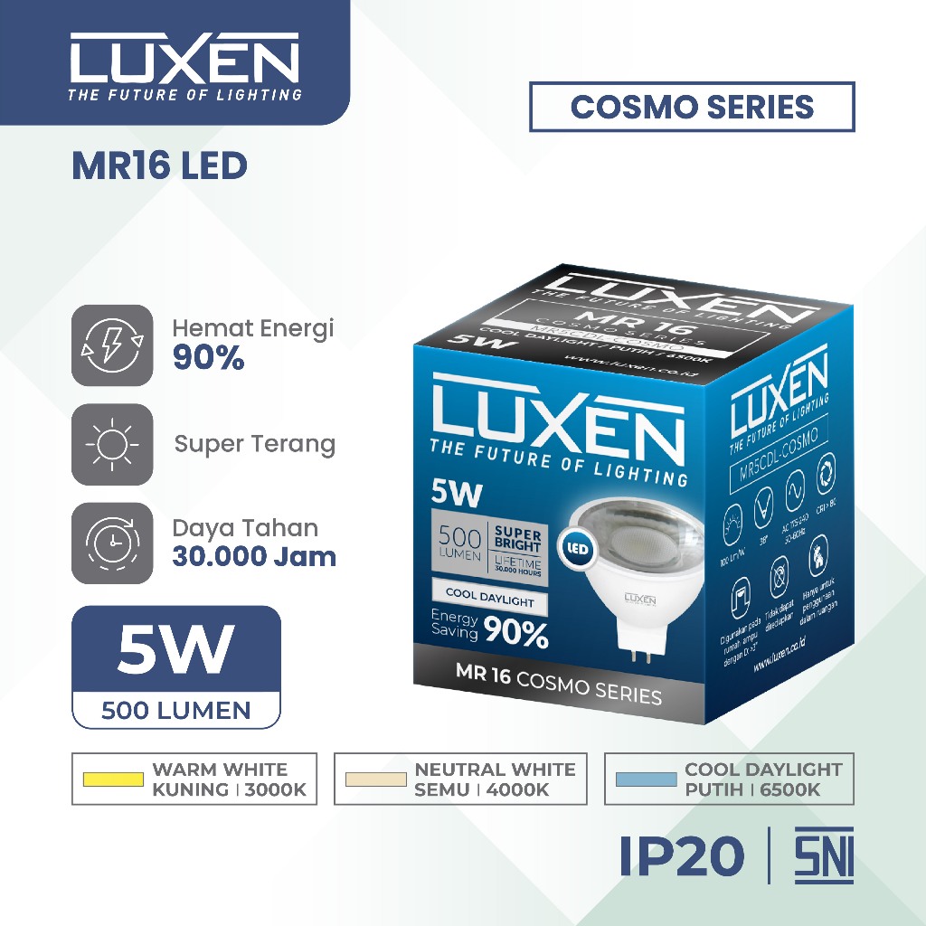 Jual LUXEN LAMPU SPOTLIGHT LED HALOGEN MR16 5 Watt - Arus AC - 175-240 ...