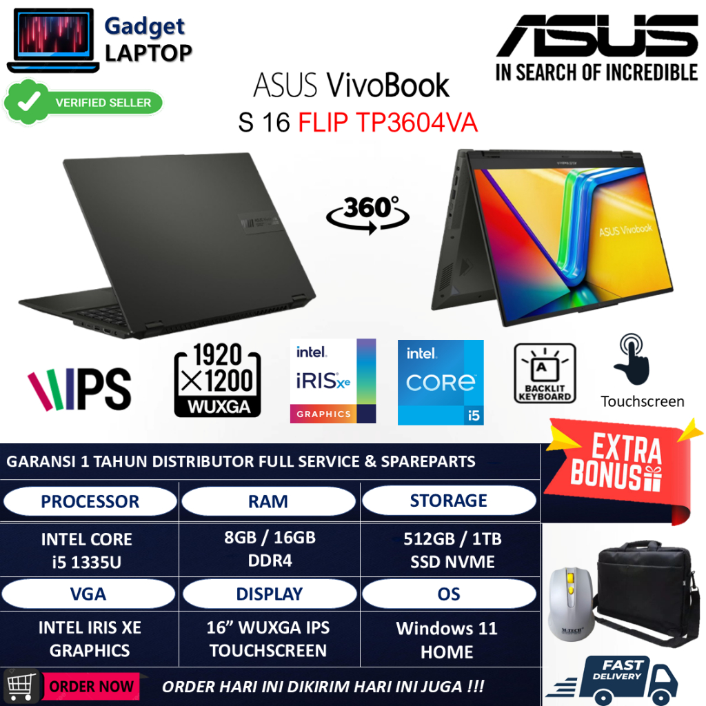 Jual Laptop Asus Vivobook S 16 Flip TP3604VA Intel i5 1335U 16GB 1TB ...