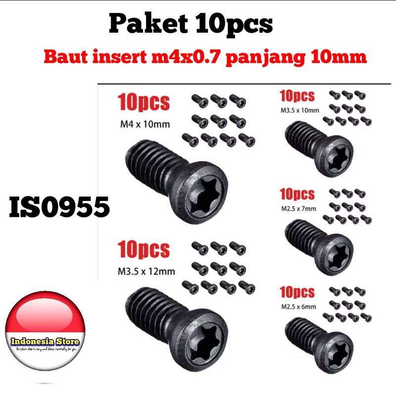 Jual 10pcs baut insert m4x0.7 panjang 10mm baut holder kepala kunci ...