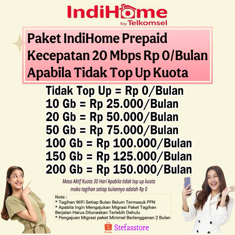 Jual MIGRASI PAKET INDIHOME PREPAID KECEPATAN 20 MBPS | Shopee Indonesia