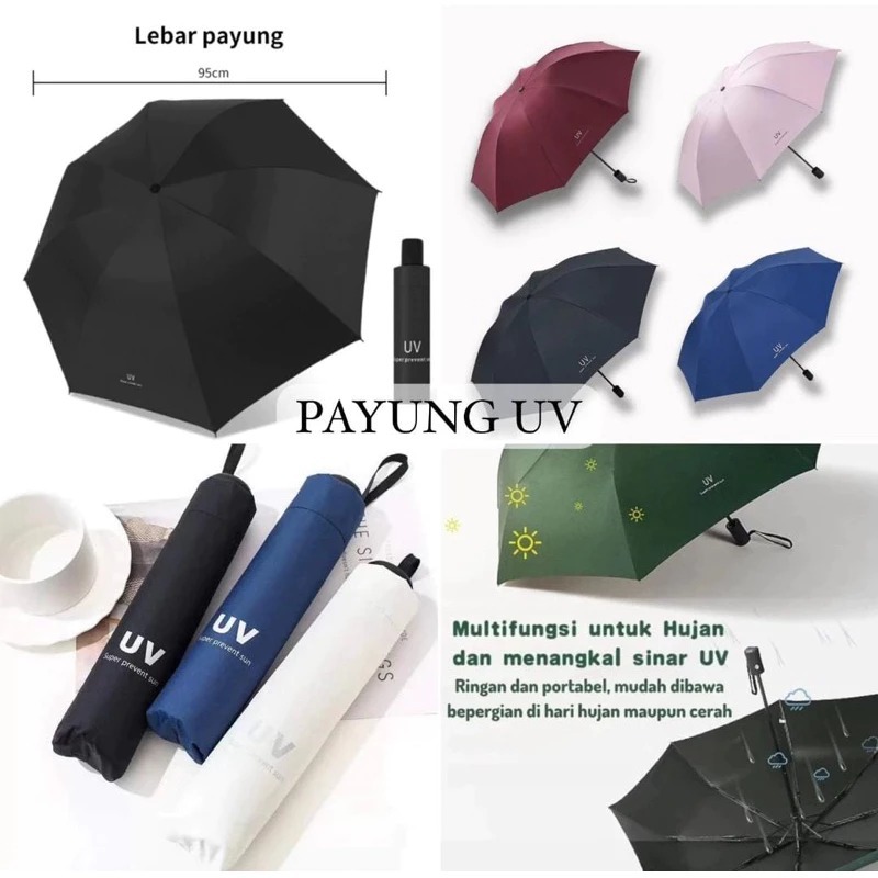 Jual Payung Anti UV Sinar Matahari Payung Lipat Polos Anti Air Anti Panas Korea Style | Shopee ...