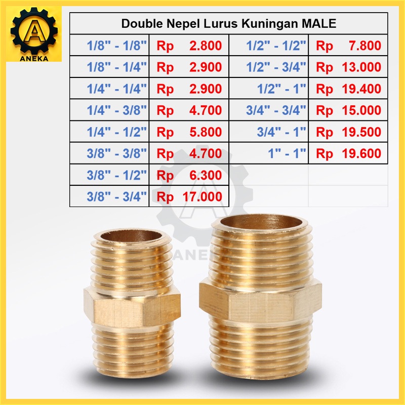 Jual Double Nepel Lurus Kuningan Drat Luar Male / Konektor Sambungan 1/ ...