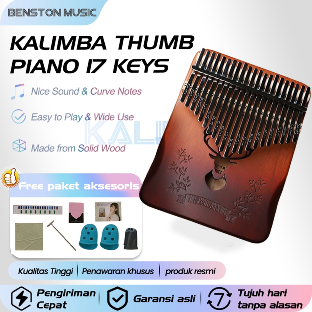 Jual Benston Music - Bunga Kalimba 17 / 21 Key Wood Kayu Finger Piano ...