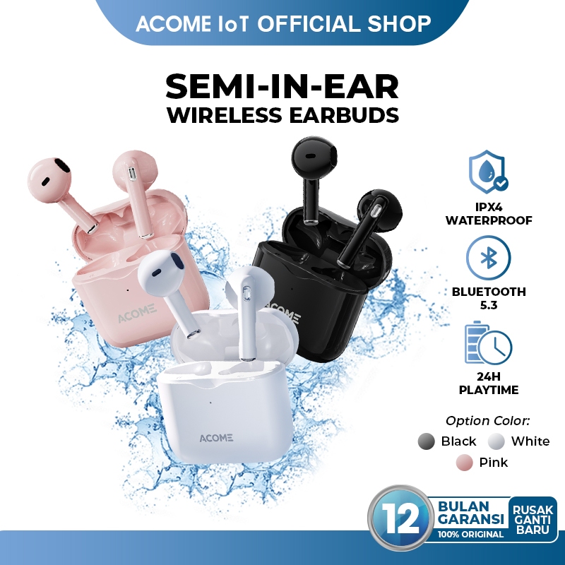 Jual Acome Headset Earphone TWS Bluetooth 5.3 IPX4 Waterproof 3 Gram ...