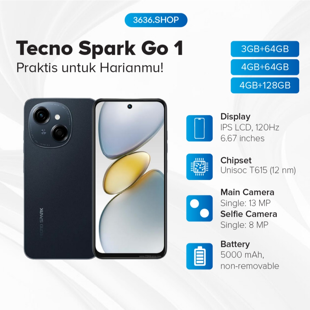 Jual Tecno Spark Go 1 3GB/64GB 4GB/128GB - HIOS 14 Chipset IPS LCD 13MP Single Camera Garansi ...