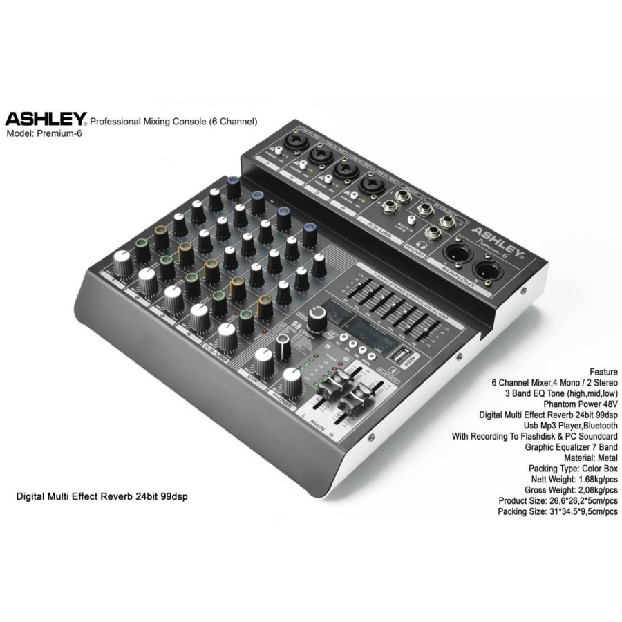 Jual Mixer Ashley Premium 6 Original 6 Channel Bluetooth - USB With Soundcard | Shopee Indonesia