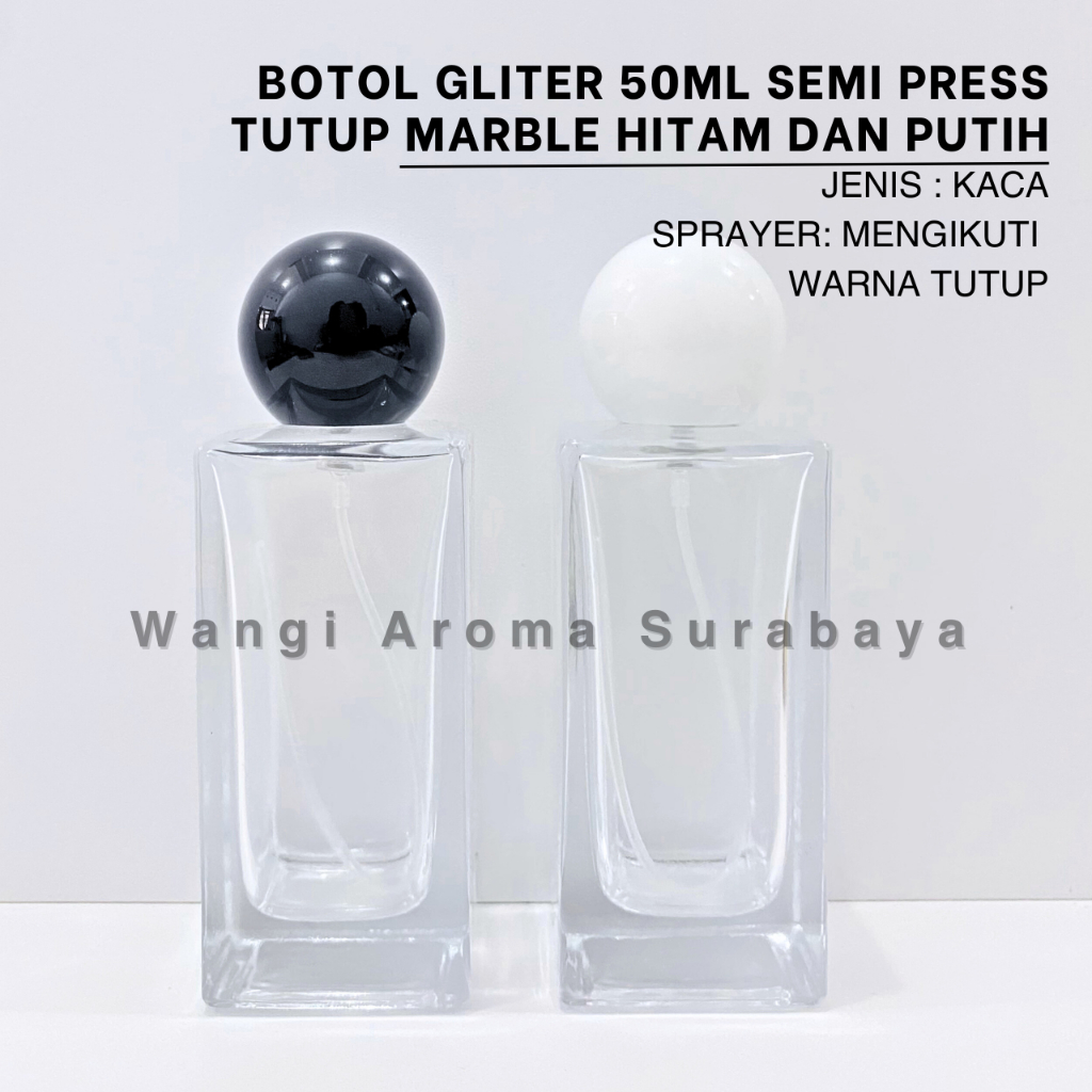 Jual Botol Parfum Gliter 50ML Tutup Marble Semi Press Hitam dan Putih ...