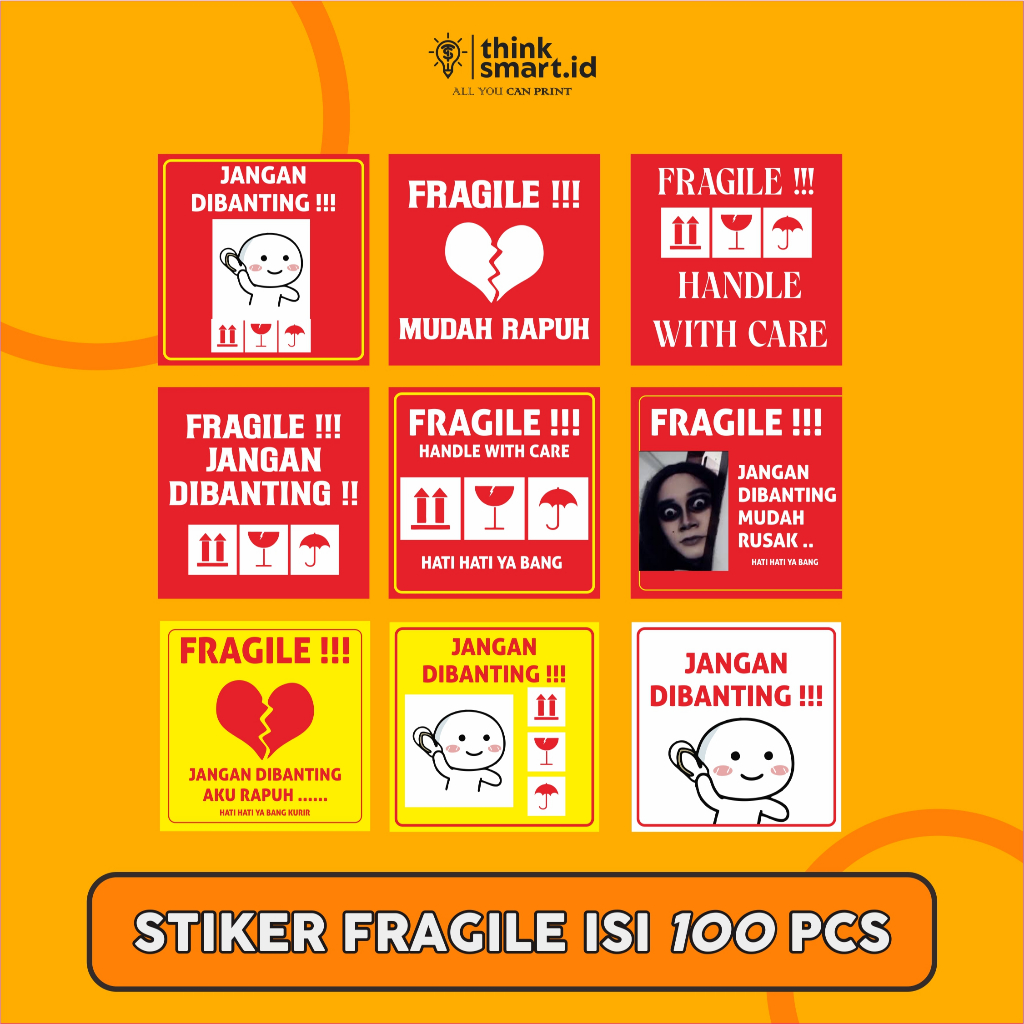 Jual 100 PCS Stiker Fragile Lucu, unik / Stiker fragile jangan ...