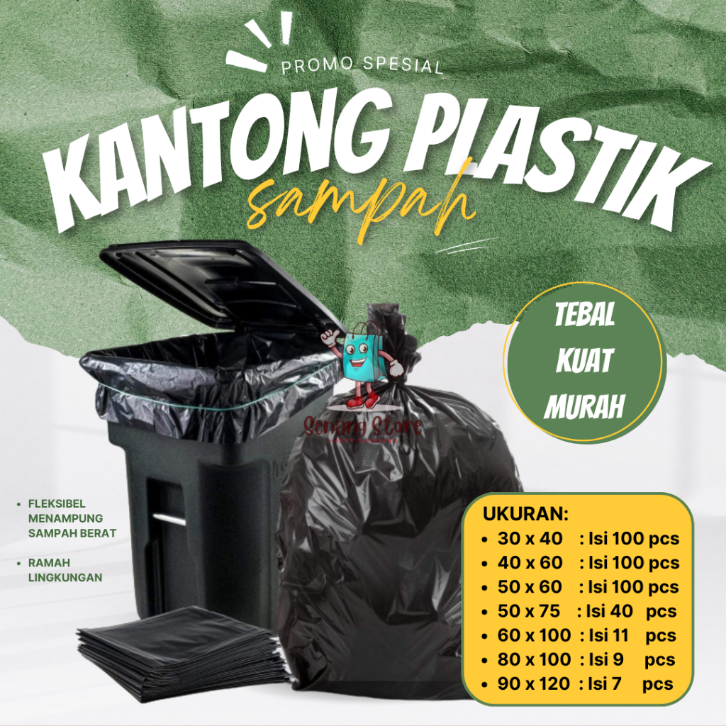Jual Plastik Sampah Hitam Trash Bag 30X40 40X60 50X60 50X75 60X100 80X100 90X120 Tong Sampah ...