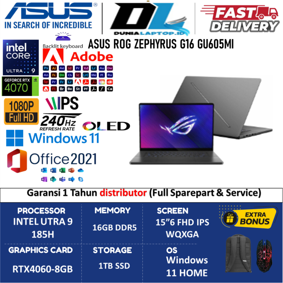 Jual ASUS ROG ZEPHYRUS GU605MZ Intel Ultra 9 185H 32GB 2TB RTX4090-16GB ...