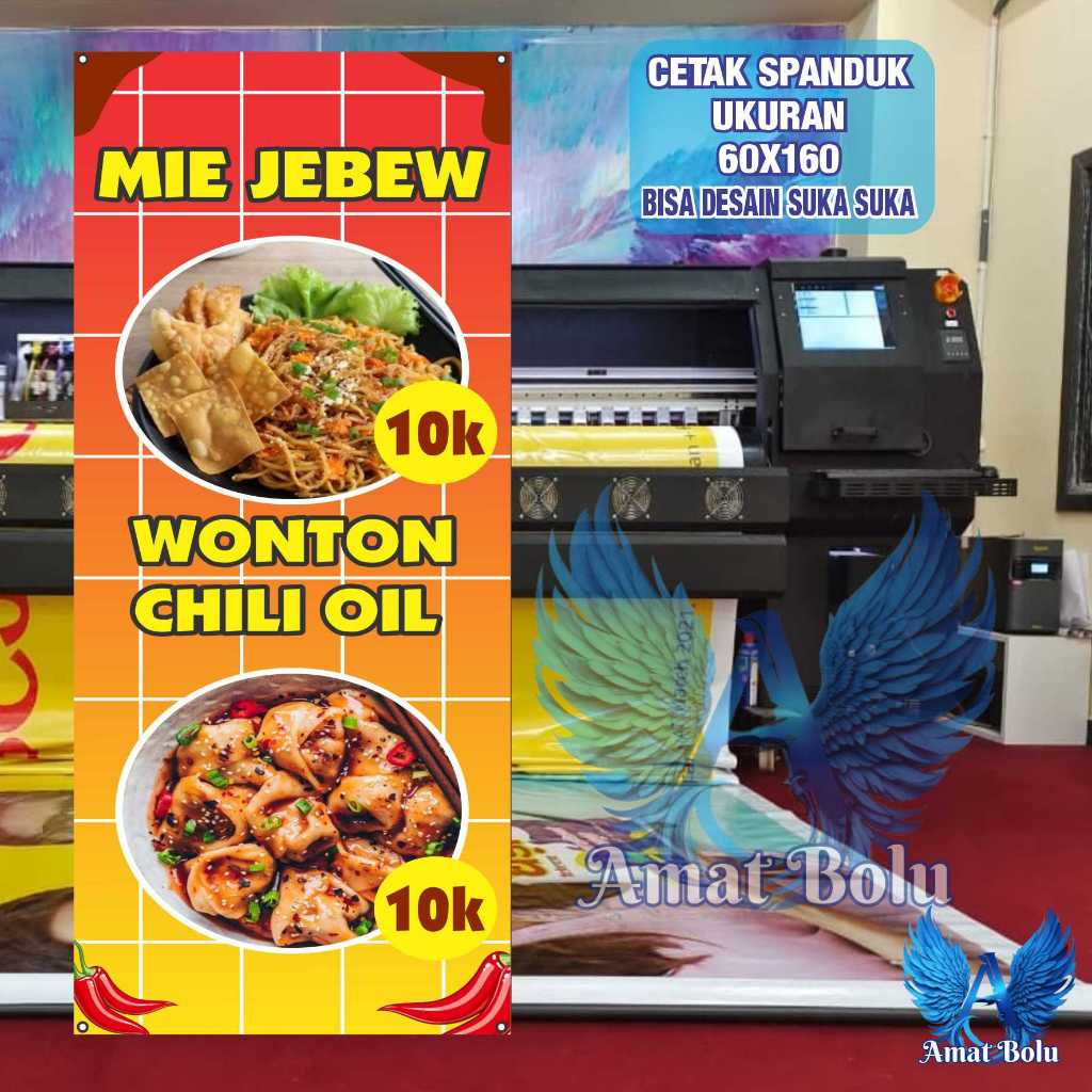 Jual Cetak Spanduk Banner MIE JEBEW & WONTON CHILI OIL Costom Desain ...