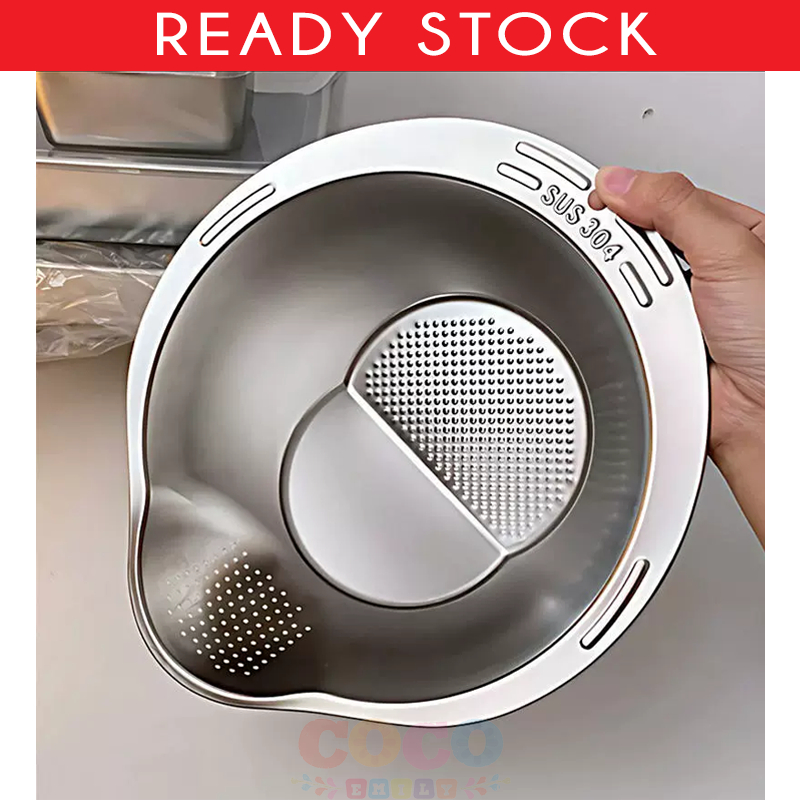 Jual 304 Stainless Steel Basin Drain Basket Rice Washing Artifact Rice ...