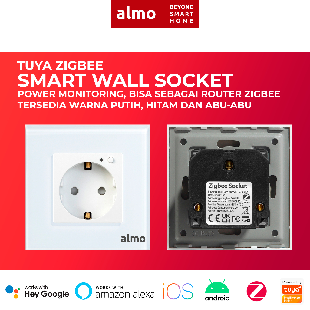 Jual ALMO Tuya ZigBee Smart Socket EU version Power Monitoring Home Automation IoT | Shopee ...