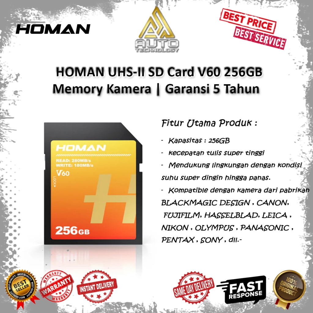 Jual HOMAN UHS-II SD Card V60 256GB | Memory Kamera | Garansi 5 Tahun ...