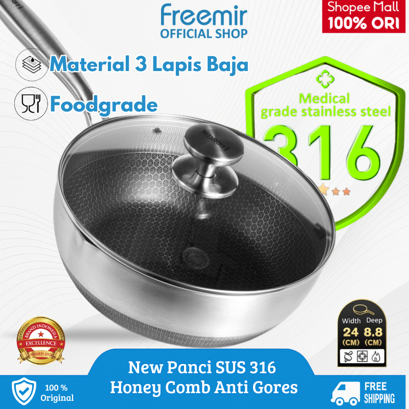 Jual Special freemir Panci Honeycomb stainless steel Tiga Lapis 316 dengan Tutup Kaca 24cm Anti ...