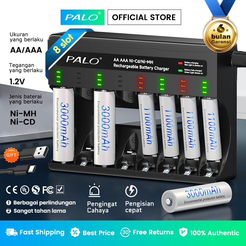 Jual PALO Baterai AA AAA Charger 2A 3A Baterai Cas Baterai Isi Ulang 1 ...
