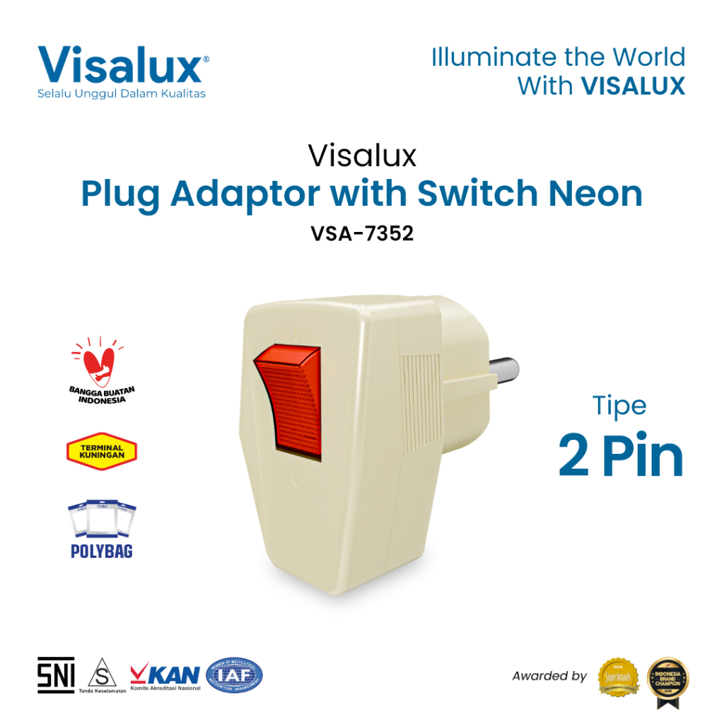 Jual Visalux Plug Adaptor with Switch Neon (2 Pin) / Steker Arde On/Off - Kepala Colokan Kaki 2 ...