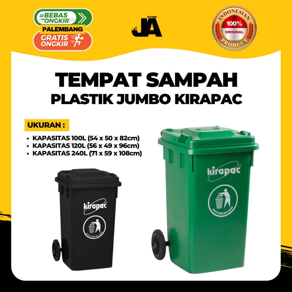 Jual Tempat Sampah Plastik Kirapac / Dust Bin Besar 100 / 120 / 240 Liter + Roda Berkualitas ...