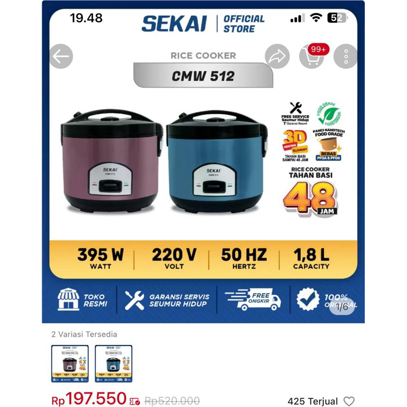 Jual rice cooker merk SEKAI | Shopee Indonesia