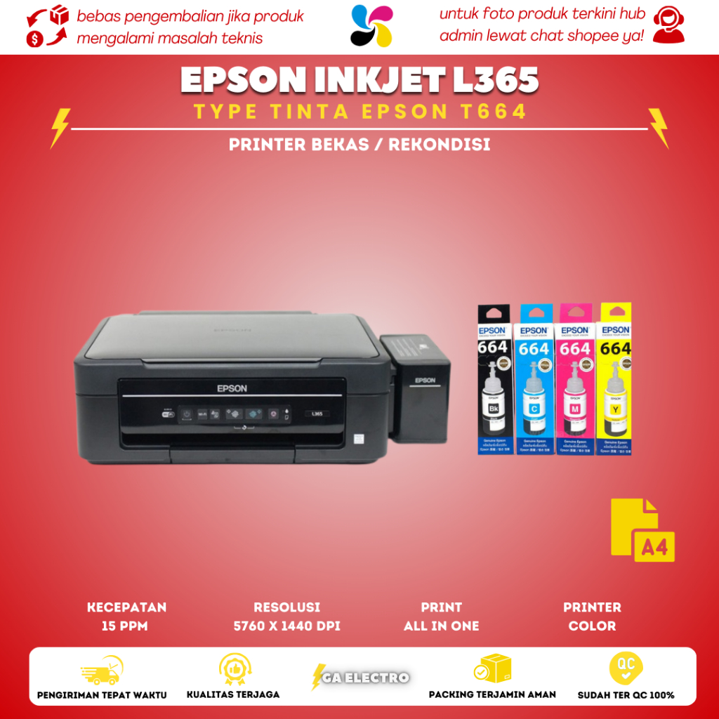 Jual Printer EPSON L365 Color | Print Scan Copy | Tinta Baru Nozzle ...