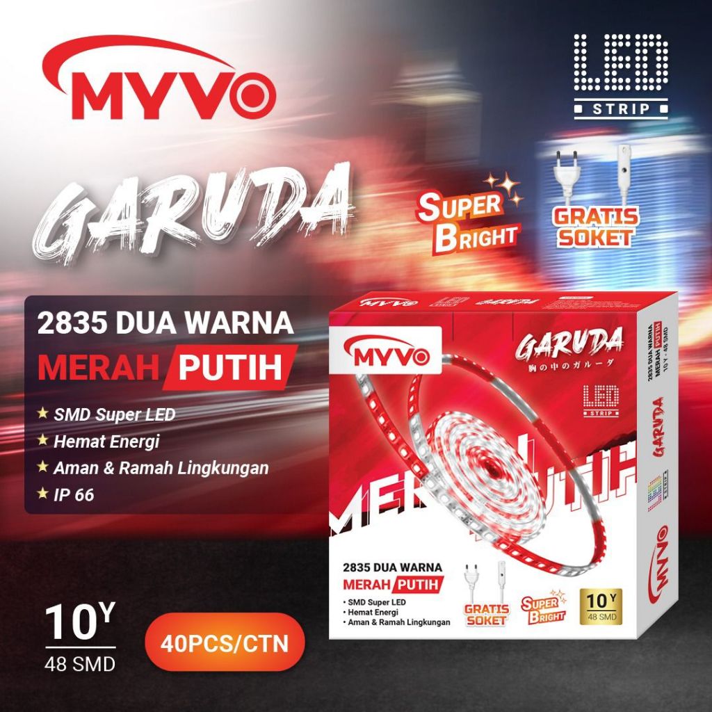 Jual LED STRIP MYVO GARUDA merah putih 10y ( 9m ) | Shopee Indonesia
