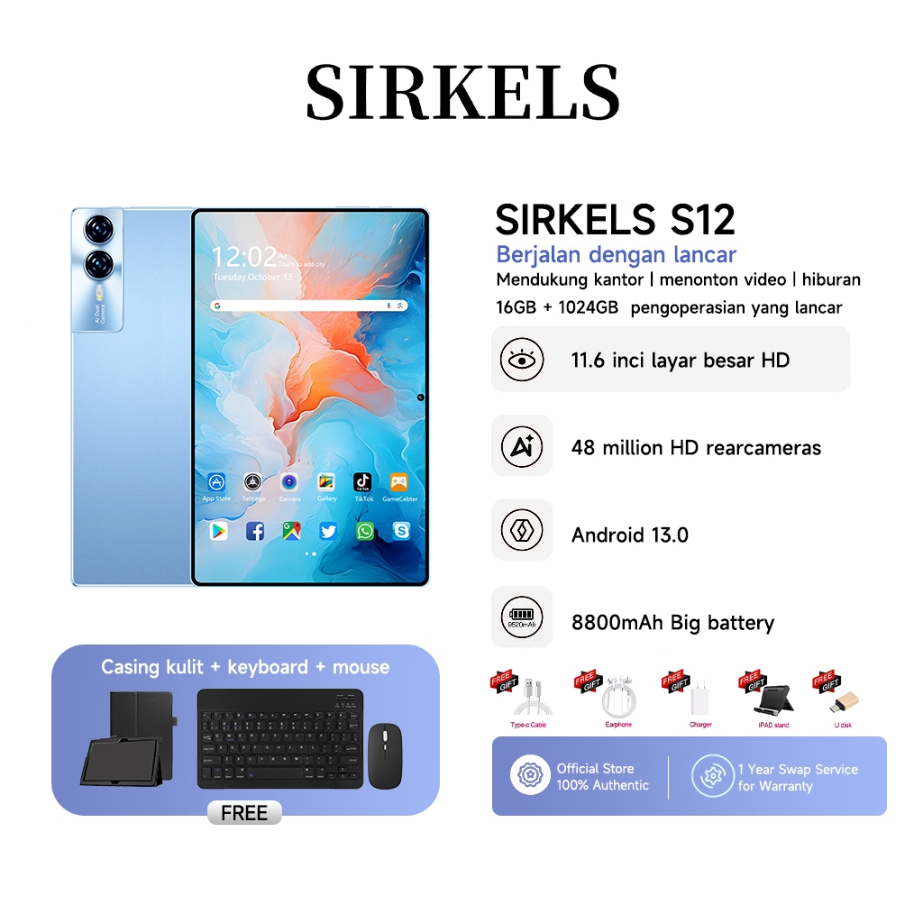 Jual SIRKELS Tablet S12 | 11.6inch | RAM 16GB + 1024GB ROM | Tablet ...
