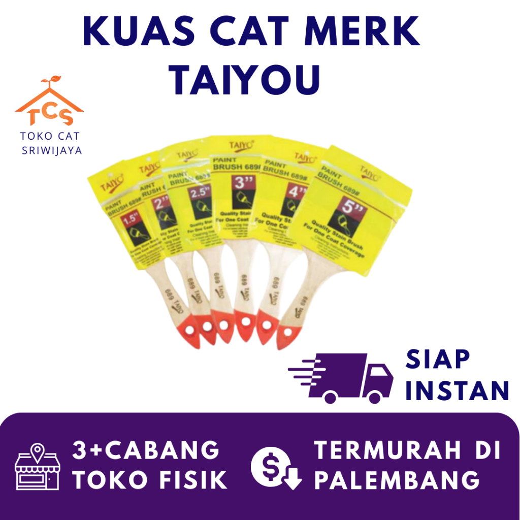Jual KUAS CAT MERK TAIYOU BIASA UKURAN 1 1 1/2 3 4 INCHI TEMBOK KAYU ...