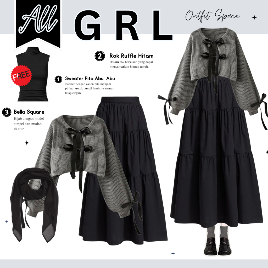 Jual One set Wanita Kekinian | Cardigan Coquette Rajut Abu, Rok Ruffle ...