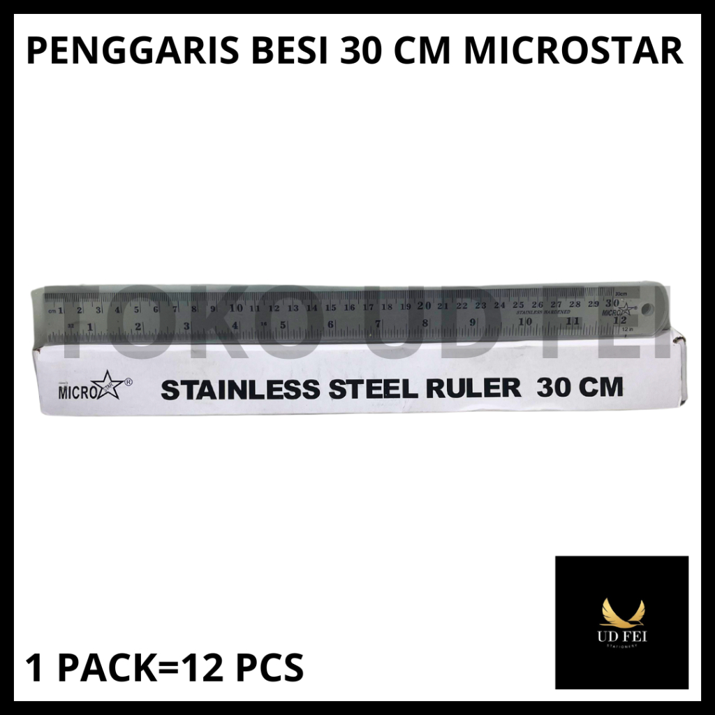 Jual (1 PACK=12 PCS) Penggaris Besi 30cm/ Penggaris Microstar ...