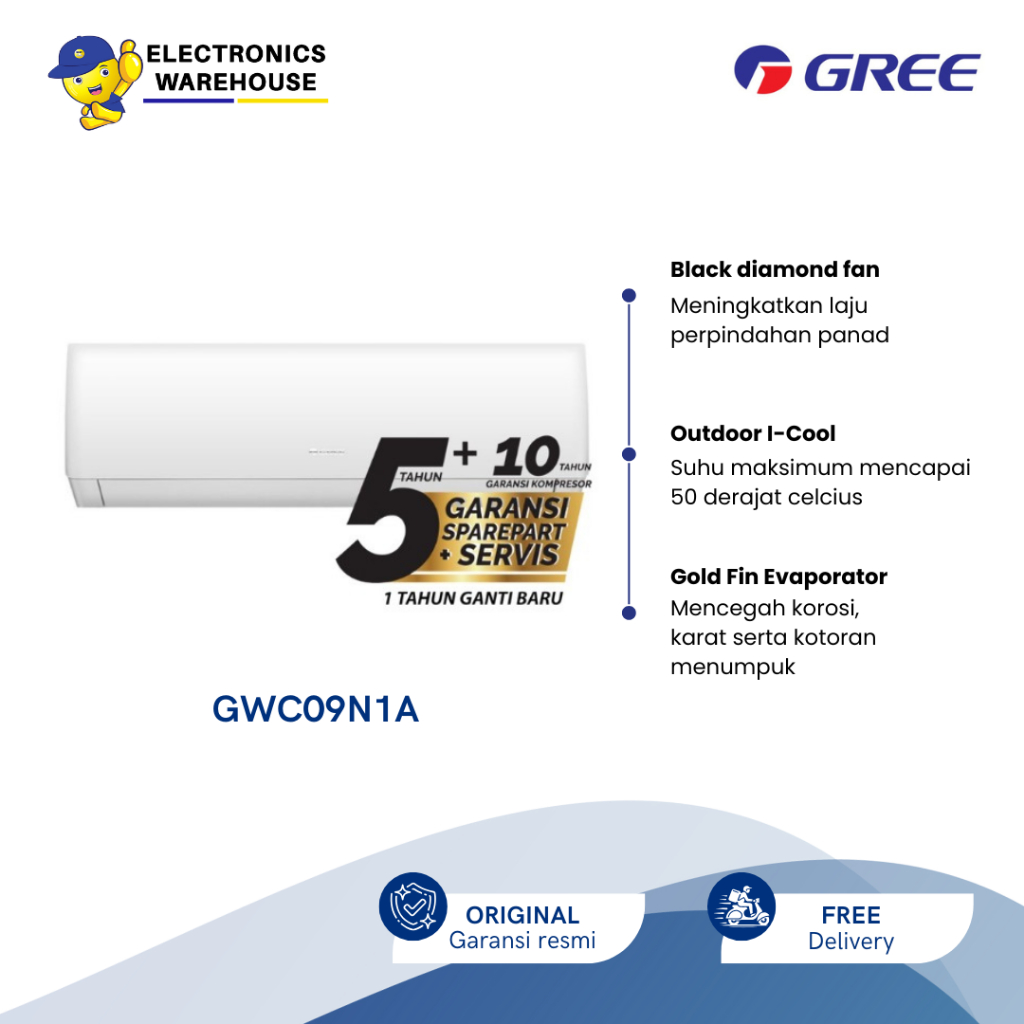 Jual GREE AC DELUXE STANDARD N1A Series - 1PK - GWC-09N1A GWC09N1A ...