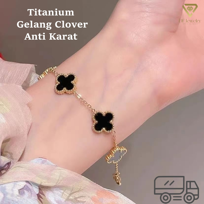 Jual Gelang Titanium Clover Wanita Semanggi Empat Daun Anti Karat Bunga ...