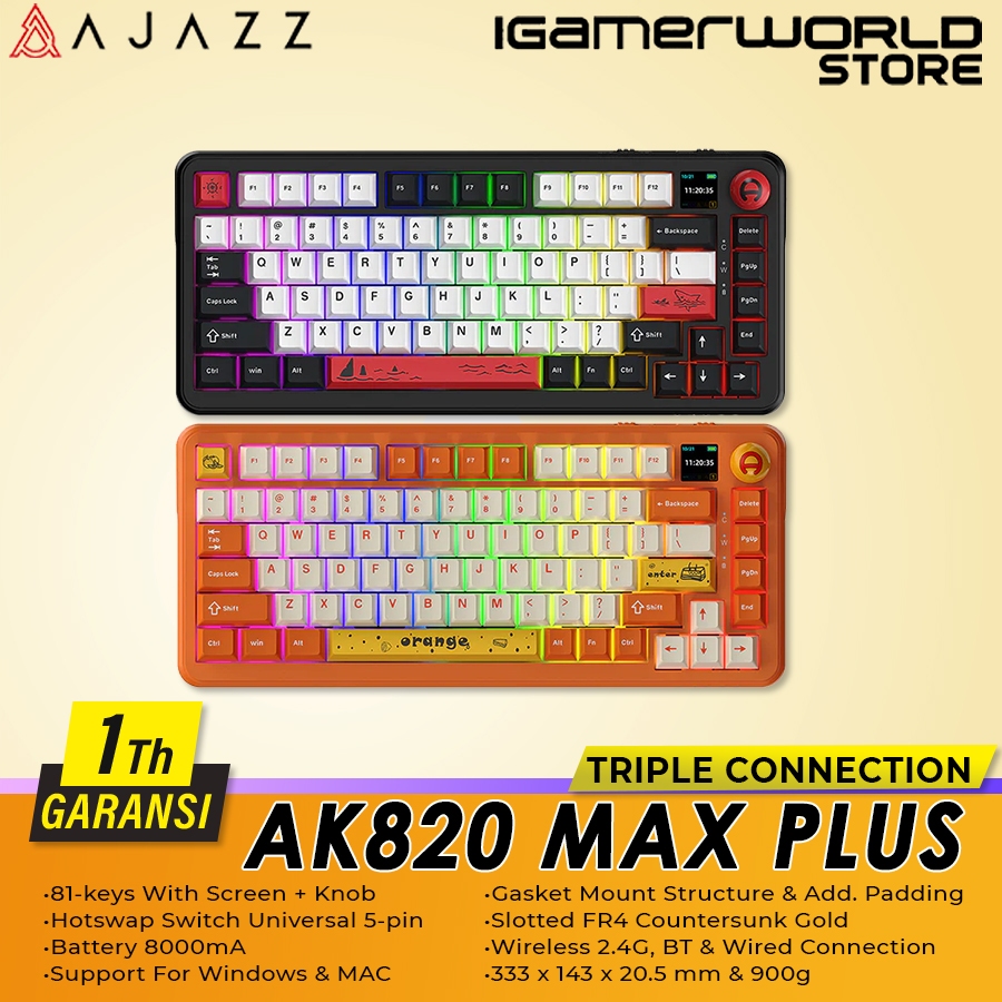 Jual Ajazz AK820 MAX PLUS Wireless with TFT Color Screen + Knob Triple Connection Gaming ...