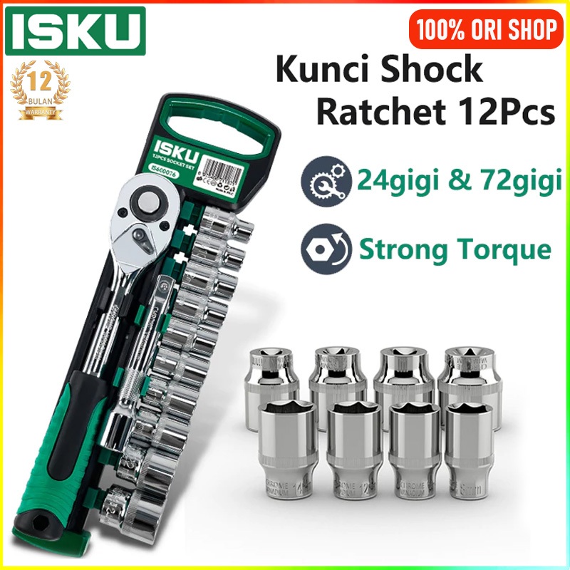 Jual ISKU Kunci Shock 12Pcs Drive Socket 1/2 Inch Socket Wrench Set 8 ...