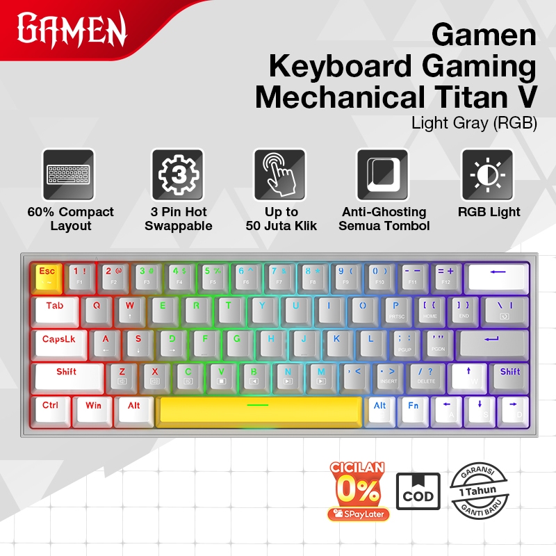 Jual GAMEN Keyboard Gaming Mechanical 60% Layout Titan 5 Compact and ...