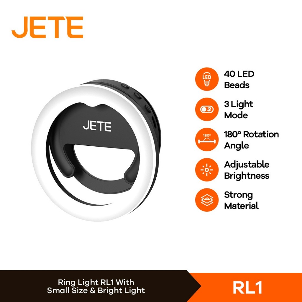 Jual JETE Ring Light Selfie RL1 for Smartphone HP LED Rechargeable Clip ...