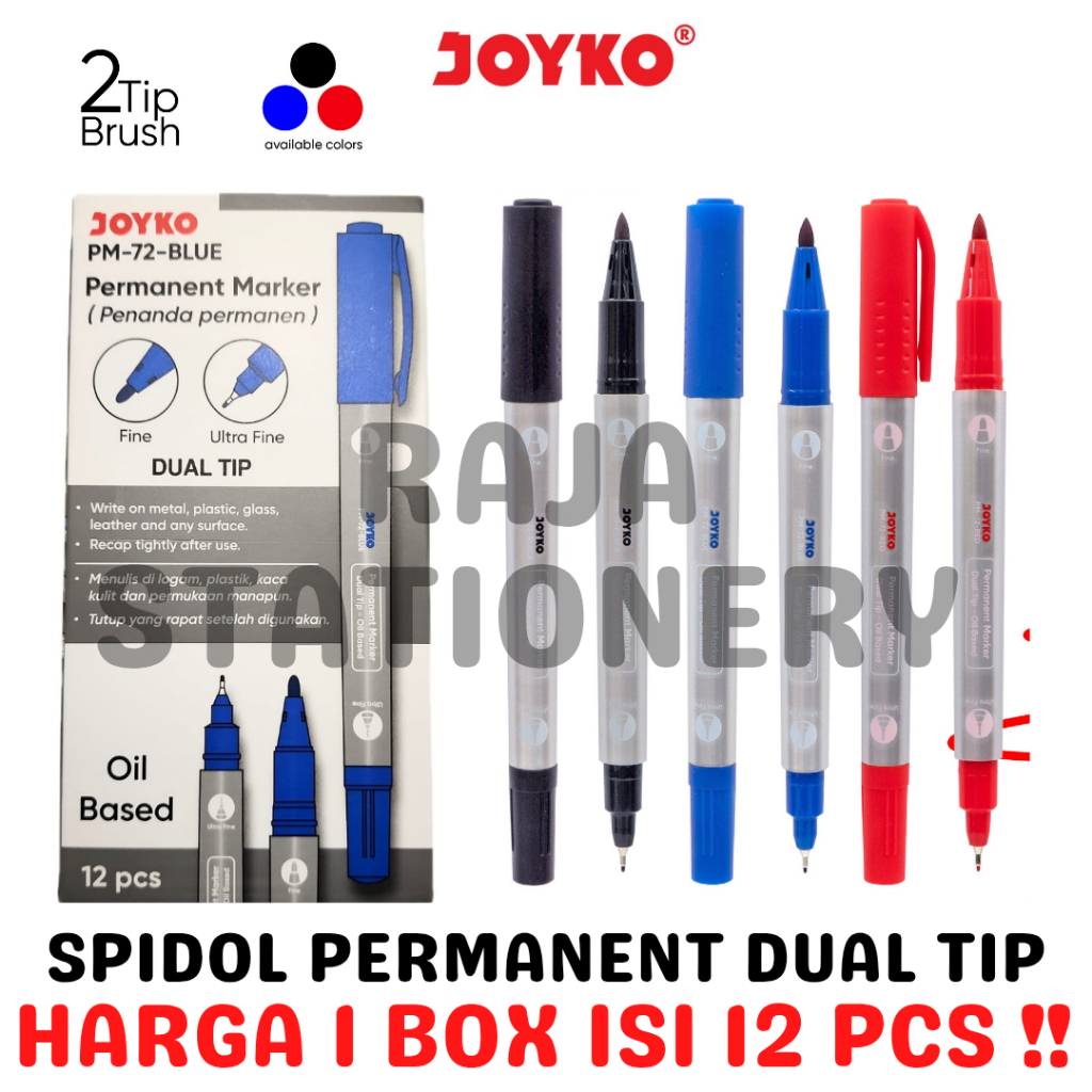 Jual JOYKO PERMANENT MARKER DUAL TIP BLACK BLUE RED SPIDOL PERMANEN ...
