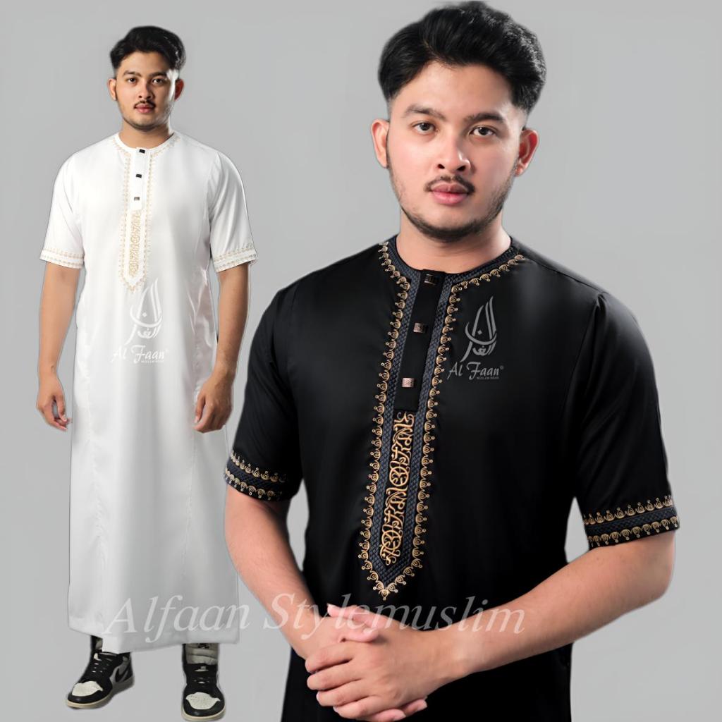 Jual Jubah Bordir slimfit ALFATIH lengan pendek jubah pria gamis pria ...