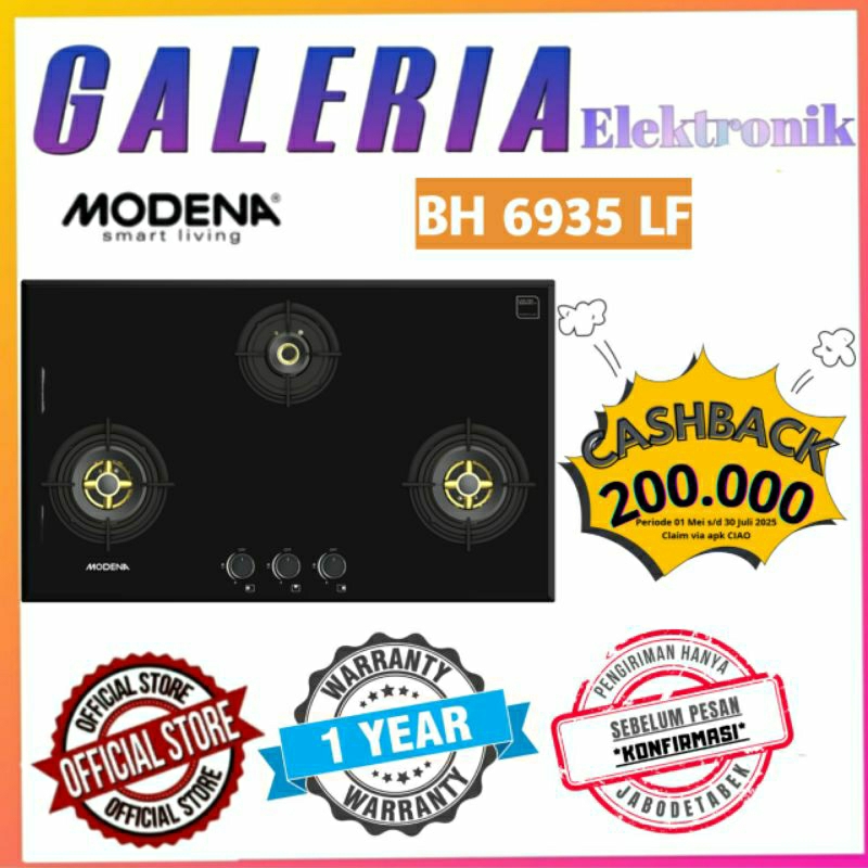 Jual KOMPOR TANAM MODENA 3 TUNGKU BH6935LF 3 BURNERS BH 6935 LF 6935LF ...
