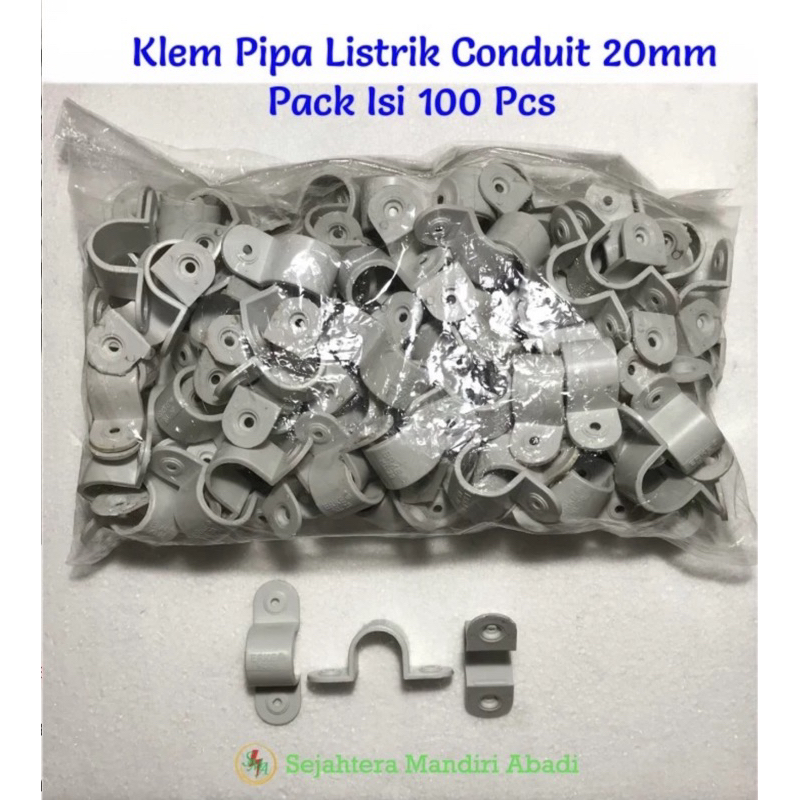 Jual Klem Pipa Listrik 20 mm Putih Pack Isi 100 pcs Klem Konduit ...
