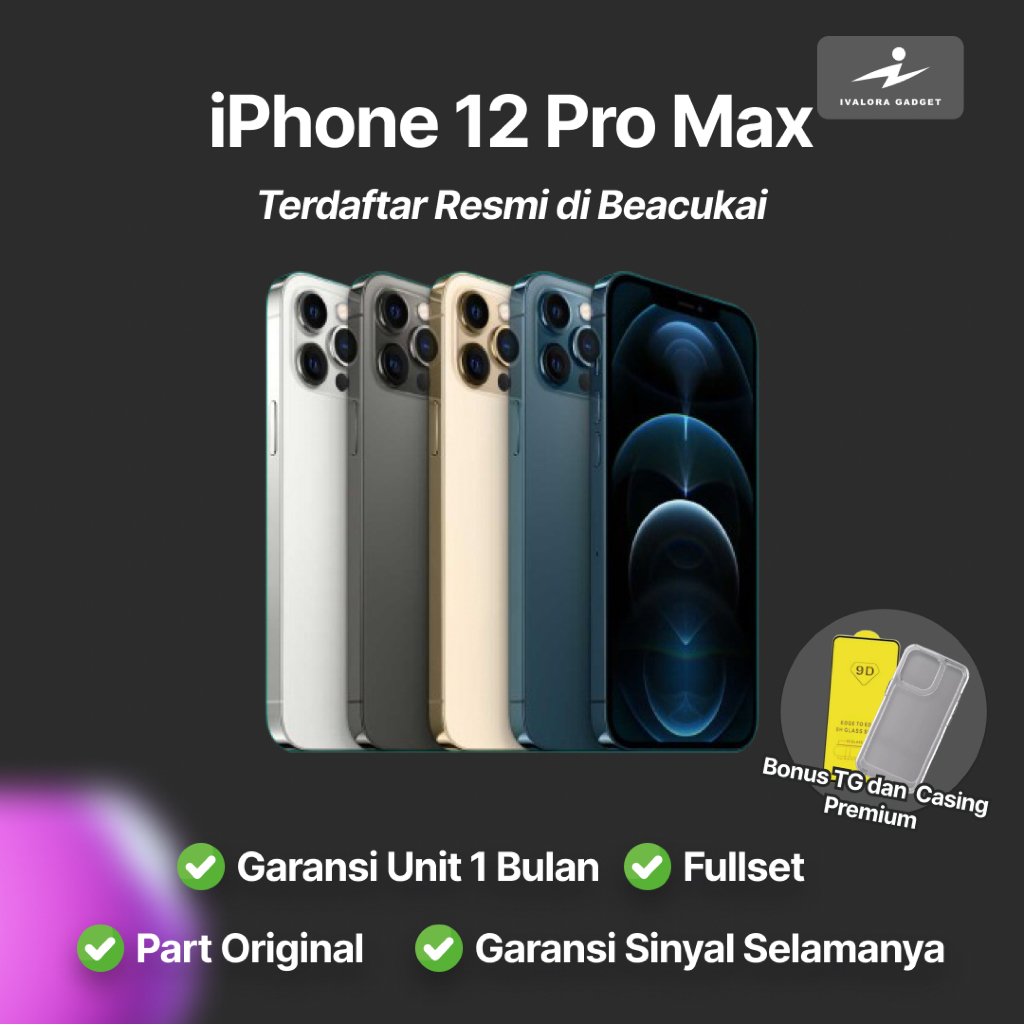 Jual IP 12 PRO MAX 128/256/512 GB BEACUKAI FULLSET | Shopee Indonesia