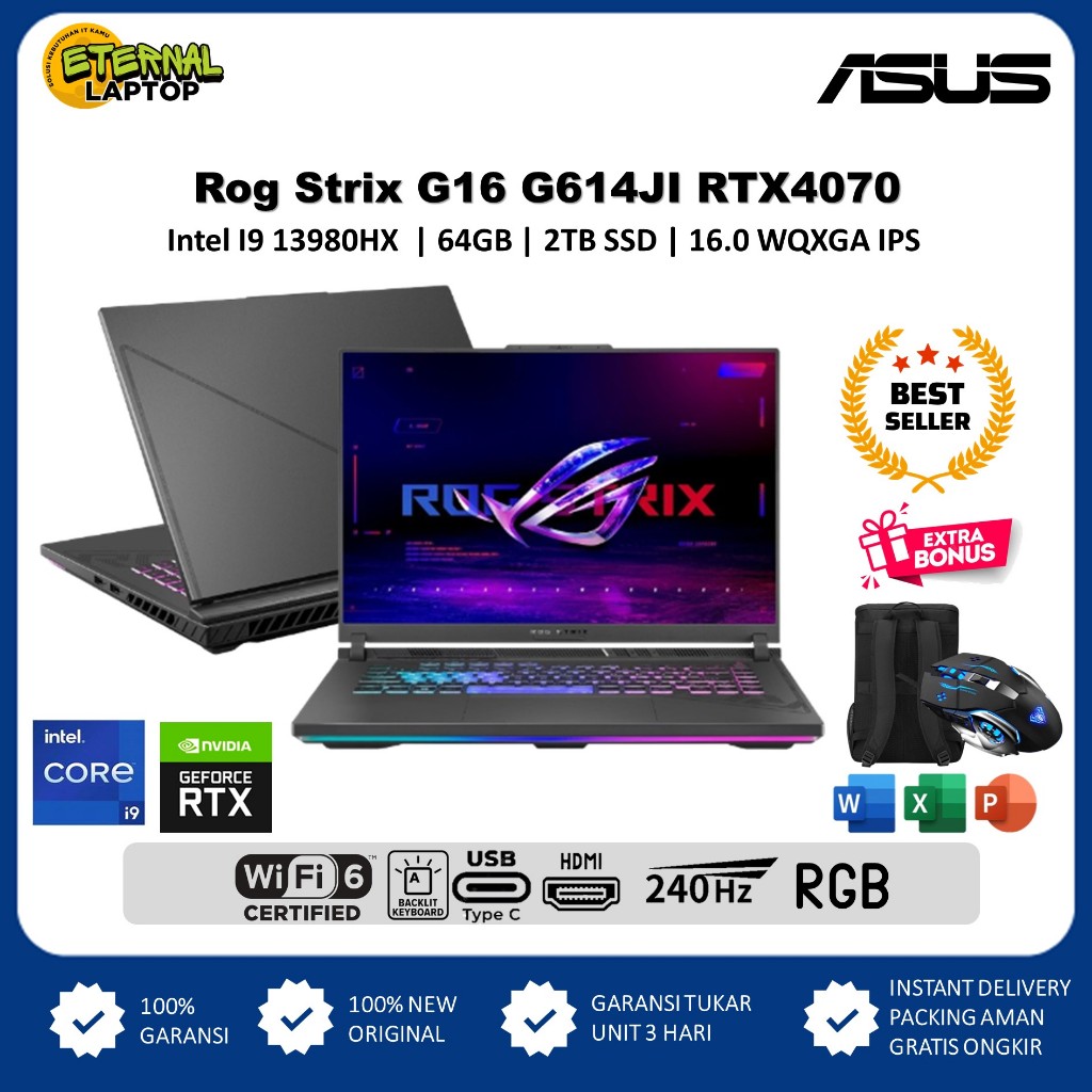 Jual Laptop Gaming Asus ROG STRIX G16 G614J Intel Core i9 13980HX 64GB ...