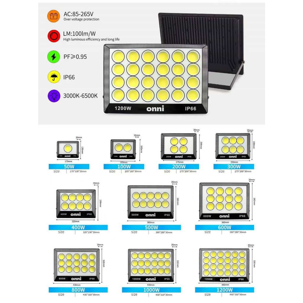 Jual LAMPU SOROT LED COB ONNI / LAMPU TEMBAK / LAMPU OUTDOOR LED - 400W/500W/1000W/(PUTIH ...