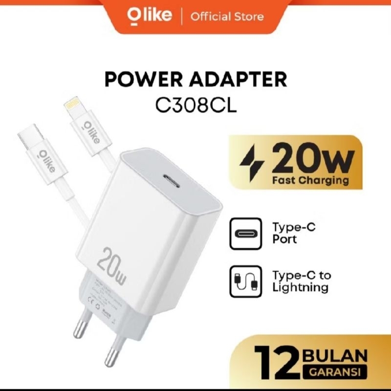 Jual Olike C308CL Adapter Charger 20W USB-C Kabel Tipe-C to Lightning ...