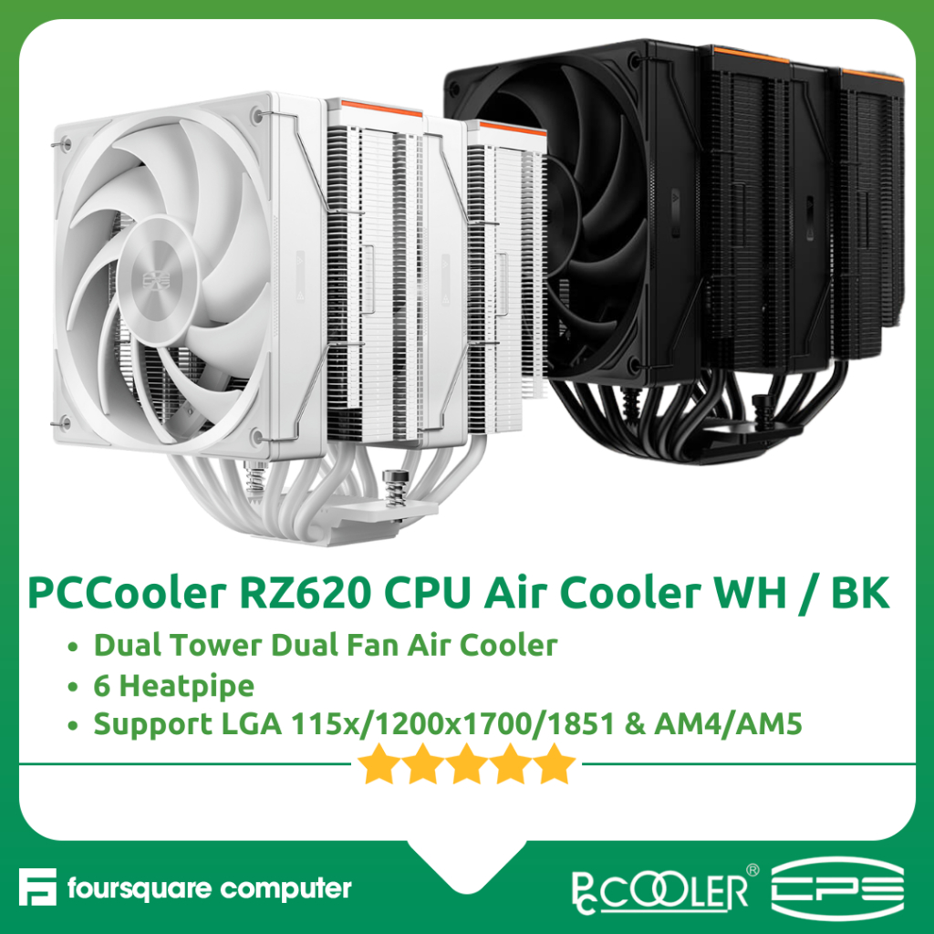 Jual PCCooler CPS RZ620 Air CPU Cooler Dual Tower 6 heatpipe Dual Fan Hitam Putih Support Intel ...