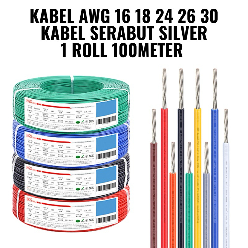 Jual Kabel AWG 16 18 22 24 26 30 Serabut Silver 1 Roll 100 Meter | Shopee Indonesia