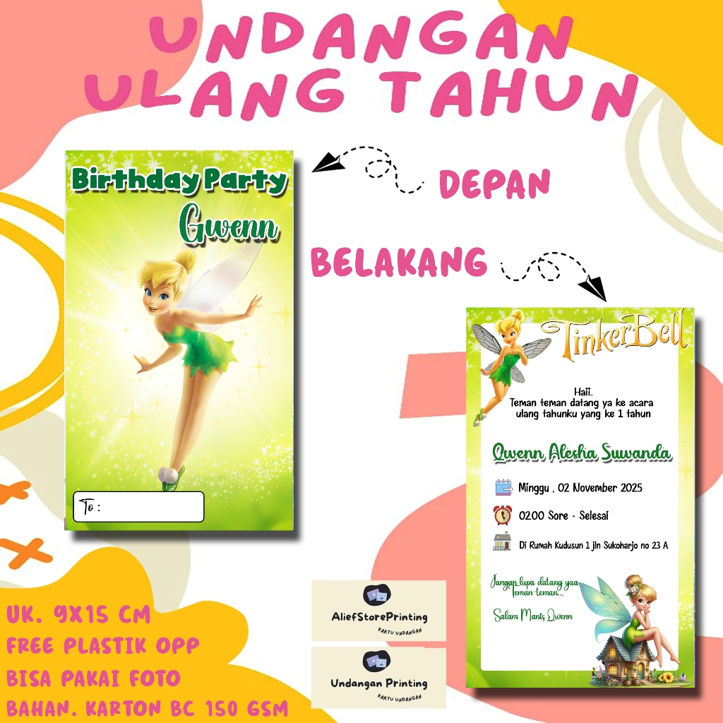 Jual Undangan Ultah Tinkerbell Undangan ulang tahun anak dan remaja ...